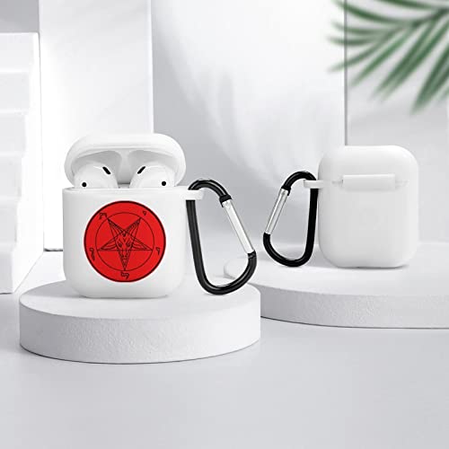 Satanic Baphomet Goat Symbol Silicone AirPods Case Protective Cover Compatible with AirPods 2 & 1 with Keychain