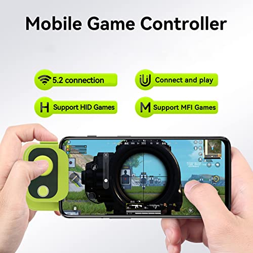 Mobile Phone Game Joystick, 4 Modes Bluetooth 5.2 Mobile Phone Screen Touch Joypad USB Rechargable Mobile Controllers Colorful Trigger for Android iOS Hongmeng OS 9.0 (Green)