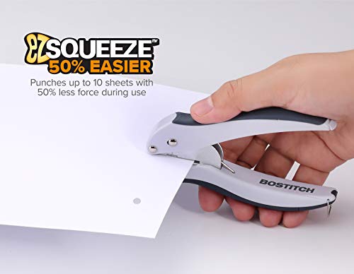 Bostitch Office EZ Squeeze One-Hole Punch, 10 Sheet Capacity, Lightweight, Gray/Blue (2402)