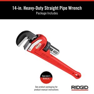 RIDGID 31020 Model 14 Heavy-Duty Straight Pipe Wrench, 14-inch Plumbing Wrench, Red