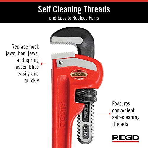 RIDGID 31020 Model 14 Heavy-Duty Straight Pipe Wrench, 14-inch Plumbing Wrench, Red