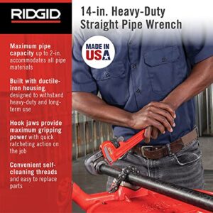 RIDGID 31020 Model 14 Heavy-Duty Straight Pipe Wrench, 14-inch Plumbing Wrench, Red