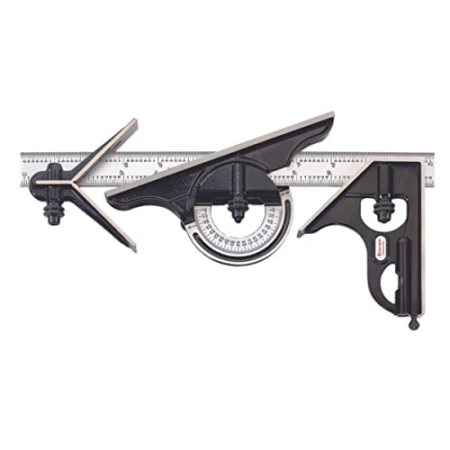 Starrett Combination Set with Square, Center and Reversible Protractor Head and Blade - 12" Blade Length, Forged and Hardened Steel Heads, 4R Graduation Type - C434-12-4R