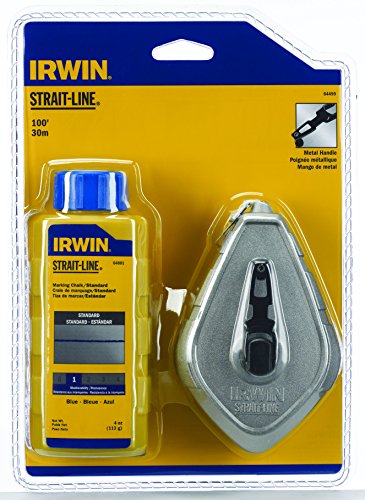 IRWIN Tools STRAIT-LINE 64499 Aluminum Refillable Chalk Line Reel with 4-Ounce Chalk, 100-foot, Blue (64499)