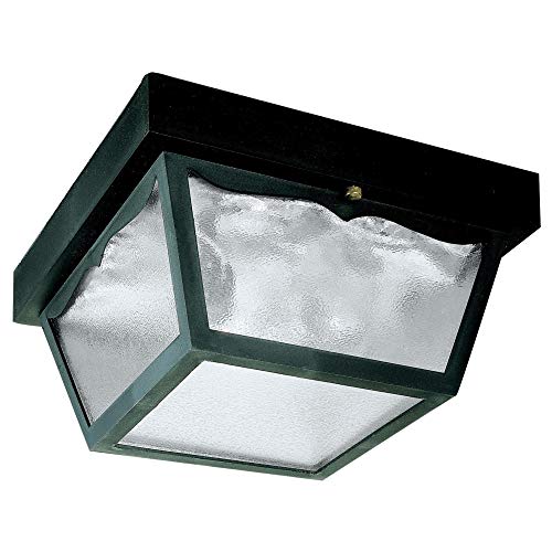 Westinghouse Lighting 6682300 Traditional Two-Light Outdoor Flush-Mount Fixture, Black Finish on Polypropylene, Frosted Glass Panels,White