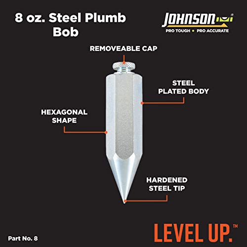 Johnson Level & Tool 08 Steel Hexagonal Plumb Bob, 8 oz., Steel Finish, 1 Pack