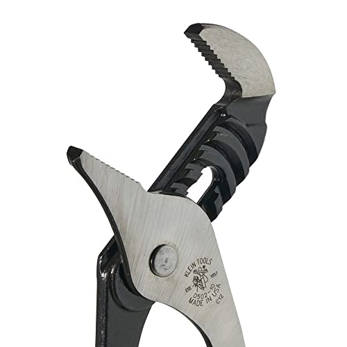 Klein Tools D502-10 Pump Pliers, 10-Inch Tongue and Groove, Quick-Adjust Rivet, 1-3/4 Inch Max Parallel Jaw Range, Tension Loaded Joint