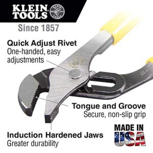 Klein Tools D502-10 Pump Pliers, 10-Inch Tongue and Groove, Quick-Adjust Rivet, 1-3/4 Inch Max Parallel Jaw Range, Tension Loaded Joint