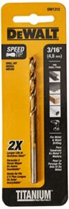 dewalt 3/16-inch titanium nitride coated, split point twist drill bit (dw1312)