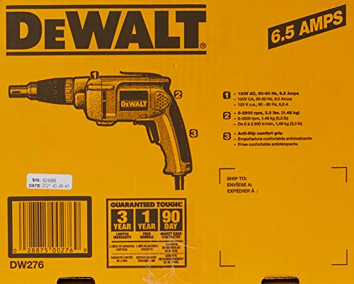 DEWALT Drywall Screw Gun, Variable Speed Reversible, 6.5-Amp (DW276)