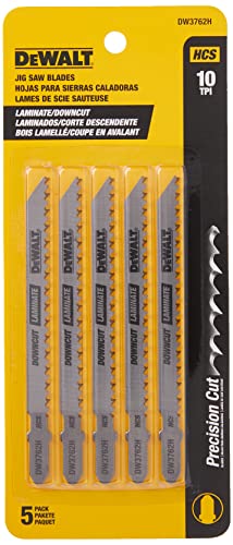 DEWALT DW3762H 4-Inch 10TPI Laminate Down Cutting HSC T-Shank Jig Saw Blade (5-Pack)