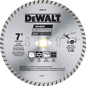 dewalt diamond blade for block and brick, dry/wet cutting, continuous rim, 7-inch (dw4712) , black