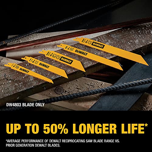 DEWALT Reciprocating Saw Blades, Tapered Back, Bi-Metal, 9-Inch 6-TPI, 5-Pack (DW4803)