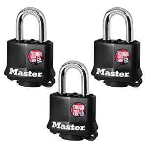 master lock 311tri keyed alike laminated steel padlock , 3-pack , black