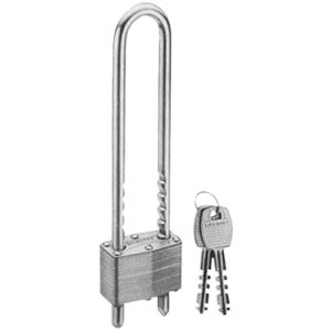 master lock 517d laminated padlock with long shackle, silver, 1.85" wide