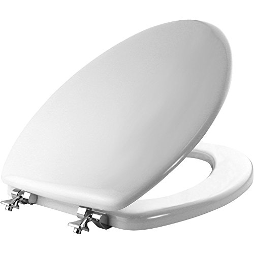 MAYFAIR 1844CP 000 Toilet Seat with Chrome Hinges will Never Come Loose, ELONGATE , White