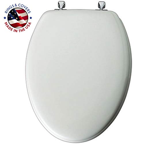 MAYFAIR 1844CP 000 Toilet Seat with Chrome Hinges will Never Come Loose, ELONGATE , White