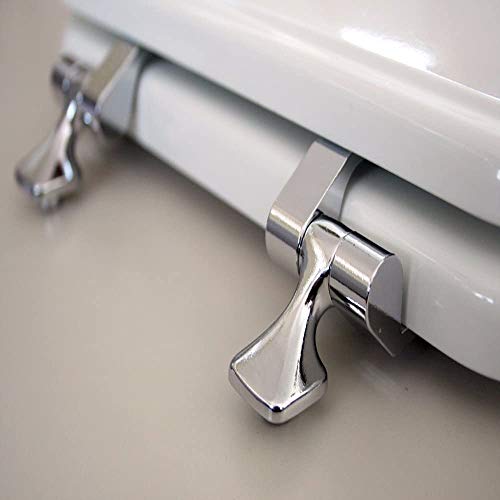 MAYFAIR 1844CP 000 Toilet Seat with Chrome Hinges will Never Come Loose, ELONGATE , White