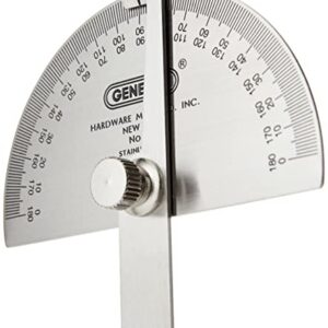 General Tools 18 Round Head Stainless Steel Angle Protractor, 0 to 180 Degrees, 6-Inch Arm