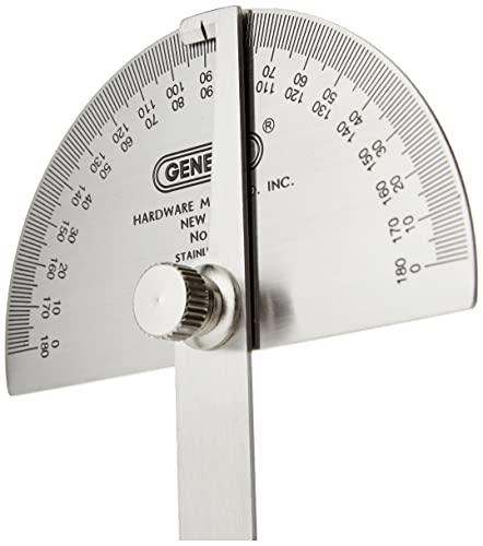 General Tools 18 Round Head Stainless Steel Angle Protractor, 0 to 180 Degrees, 6-Inch Arm