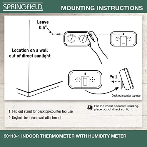 Springfield Color Track Humidity Meter and Indoor Thermometer, Analog Weather Station for the Bedroom, Nursery, and Inside the Home