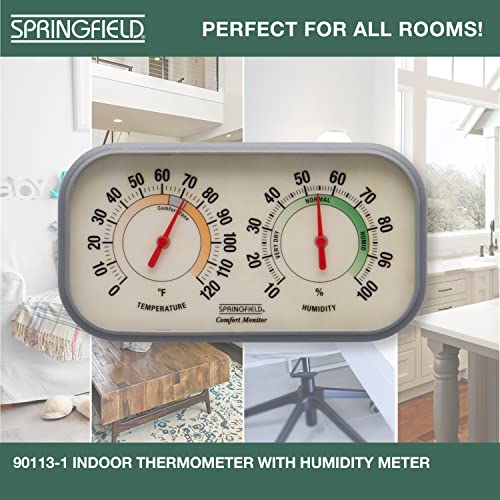 Springfield Color Track Humidity Meter and Indoor Thermometer, Analog Weather Station for the Bedroom, Nursery, and Inside the Home