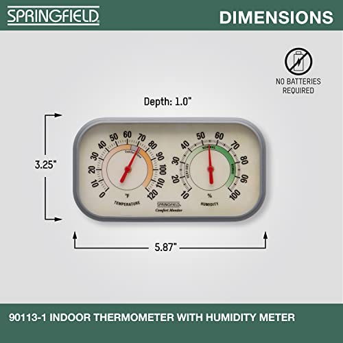 Springfield Color Track Humidity Meter and Indoor Thermometer, Analog Weather Station for the Bedroom, Nursery, and Inside the Home