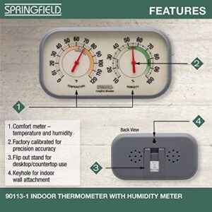 Springfield Color Track Humidity Meter and Indoor Thermometer, Analog Weather Station for the Bedroom, Nursery, and Inside the Home