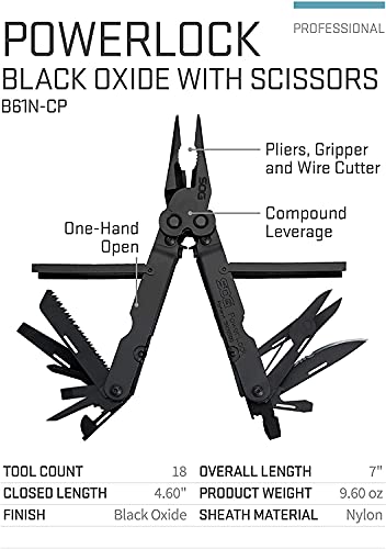 SOG Multitool - Powerlock Heavy Duty Multitool Pliers, Electrician Wire Cutter Multi Tool w/ Ballistic Nylon Multitool Sheath with Clip (S60N-CP)