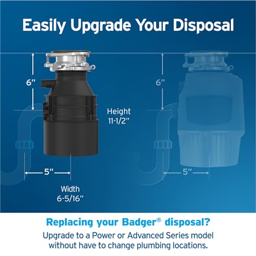 InSinkErator Garbage Disposal, Badger 1, Standard Series, 1/3 HP Continuous Feed, Black, Waterborne Grey Enamel