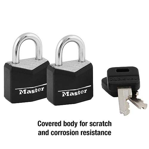 Master Lock 121T Padlock, Covered Aluminum Lock, 3/4 in. W, Black, 1-Pack, 2-Count