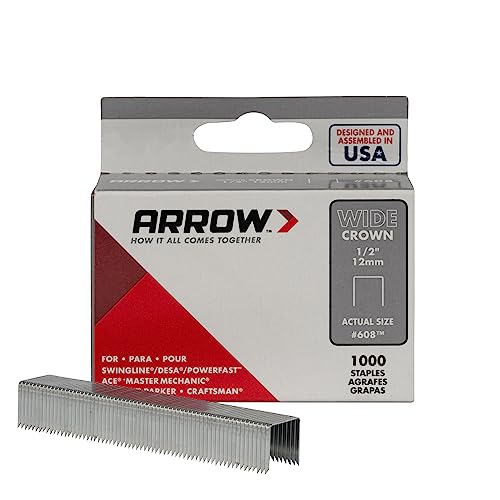 Arrow 60830 Wide Crown Staples for Staple Guns and Staplers, Use for Upholstery, Crafts, General Repairs, 1/2-Inch Leg Length, 1/2-Inch Crown Width, 1000-Pack