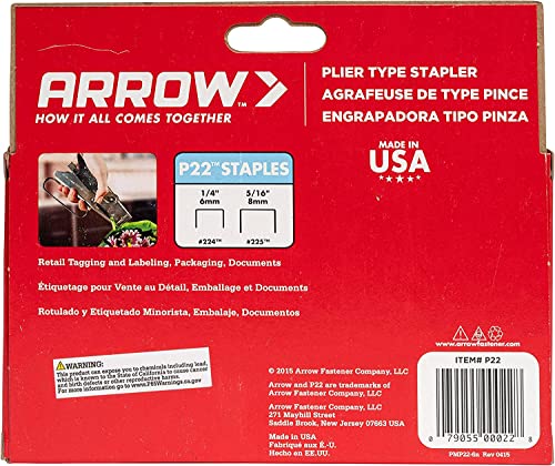 Arrow P22 Heavy Duty Handheld Plier Stapler for Crafts, Office, and Insulation, Uses 1/4-Inch and 5/16-Inch Staples