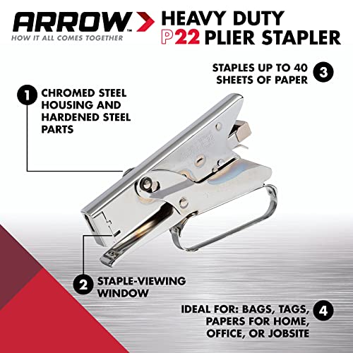 Arrow P22 Heavy Duty Handheld Plier Stapler for Crafts, Office, and Insulation, Uses 1/4-Inch and 5/16-Inch Staples