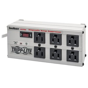 tripp lite isobar6ultra isobar 6 outlet surge protector power strip, 6ft cord, right-angle plug, metal, lifetime limited warranty & $50,000 insurance white