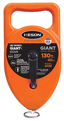 Keson G130 Giant Chalk Line Reel, 24-Ounce Chalk Capacity, 130-Foot