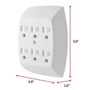 GE home electrical 6-Outlet Extender Wall Tap, Grounded Adapter, Charging Station, 3-Prong, Secure Install, UL Listed, White, 54947, 1 Pack