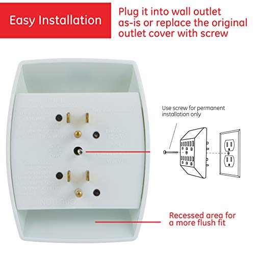 GE home electrical 6-Outlet Extender Wall Tap, Grounded Adapter, Charging Station, 3-Prong, Secure Install, UL Listed, White, 54947, 1 Pack