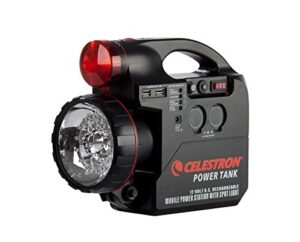 celestron – powertank 12 telescope battery – rechargeable portable 12v power supply for computerized telescopes – 84 wh power – built–in 2 usb ports, cigarette lighter adapter, built-in flashlight