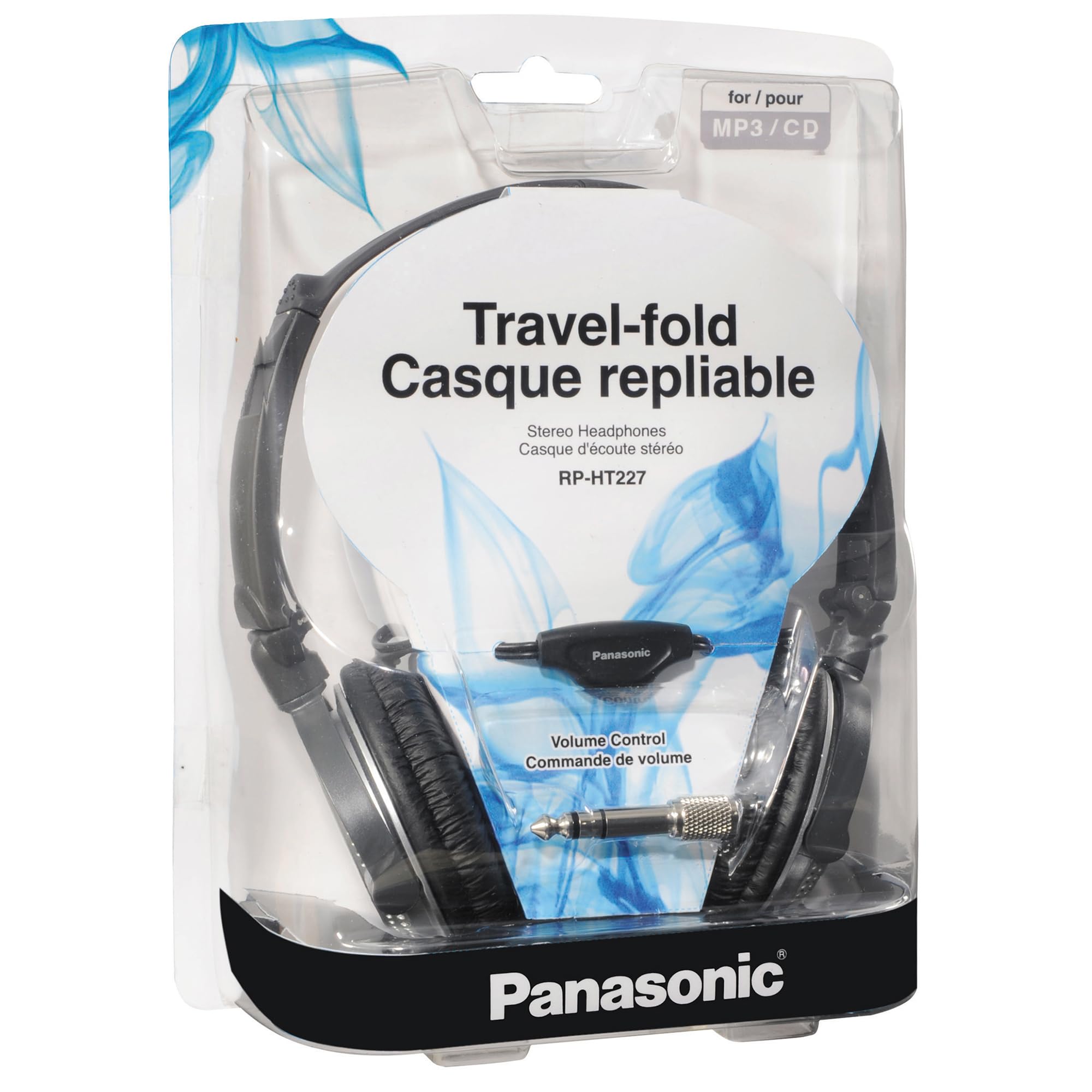 Panasonic Stereo Headphones On Ear Headphones with XBS Port, Integrated Volume Controller and Lightweight Foldable Design - RP-HT227-K (Black & Silver)