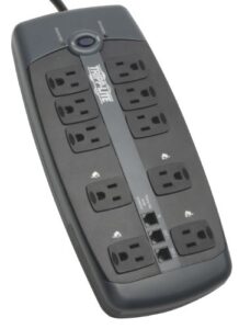 tripp lite tlp1008tel 10 outlet surge protector power strip, 8ft cord, tel/dsl protection, rj11, & dollar 150,000 insurance silver