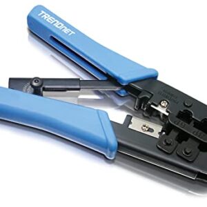 TRENDnet Crimping Tool, Crimp, Cut, And Strip Tool, For Any Ethernet or Telephone Cable, Built-In Cutter And Stripper, 8P-RJ-45 And 6P-RJ-12, RJ-11, All Steel Construction, Black, TC-CT68