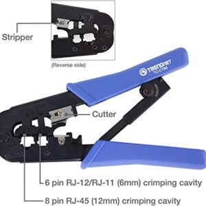 TRENDnet Crimping Tool, Crimp, Cut, And Strip Tool, For Any Ethernet or Telephone Cable, Built-In Cutter And Stripper, 8P-RJ-45 And 6P-RJ-12, RJ-11, All Steel Construction, Black, TC-CT68