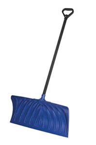 suncast 27" ergonomic snow shovel pusher with steel shaft, navy