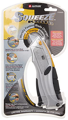 Alltrade Squeeze Utility Knife, Auto-Loading Squeeze, 6 Heavy-Duty Blades with Storage, Box Knives, Cut Tape Packaging - 150003