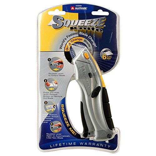 Alltrade Squeeze Utility Knife, Auto-Loading Squeeze, 6 Heavy-Duty Blades with Storage, Box Knives, Cut Tape Packaging - 150003