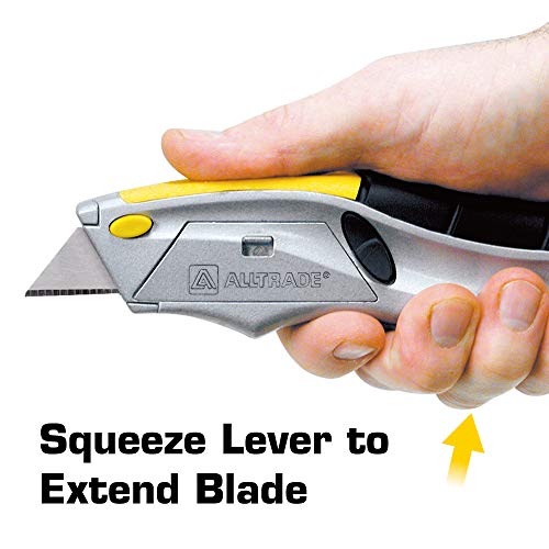 Alltrade Squeeze Utility Knife, Auto-Loading Squeeze, 6 Heavy-Duty Blades with Storage, Box Knives, Cut Tape Packaging - 150003