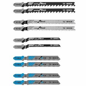 bosch t5002 t-shank multi-purpose jigsaw blades, 10 piece, assorted, jig saw blade set for cutting wood and metal