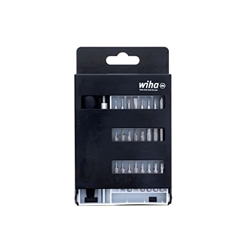 Wiha 75992 System 4 Precision Interchangeable Bit Set, Torx, Slotted, Phillips, Hex Inch, ESD Safe Precision Handle, 27 Piece In Compact Box