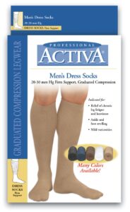 activa 20-30 mmhg men's firm support dress socks, brown, x-large